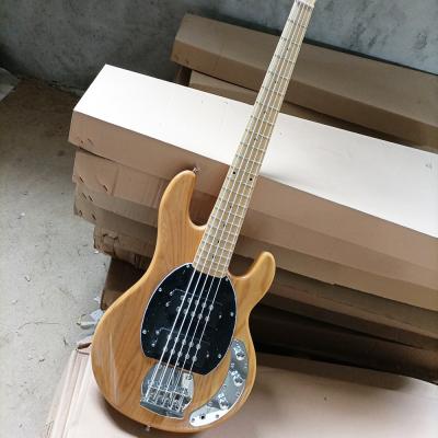 China Custom 5 Strings Electric Bass Natural Wood Color with Ash Body Maple Fretboard for sale