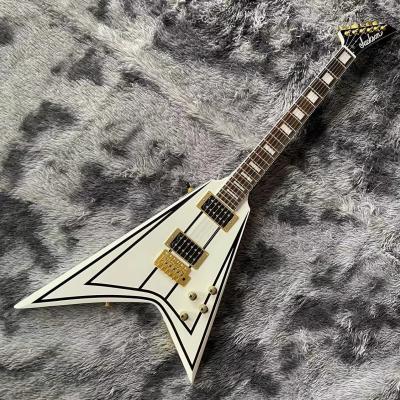 China Custom Grand Jack electric guitar white color in black strips with gold hardware accept guitar OEM for sale