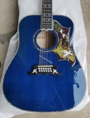 China Custom AAAAA 12 Strings All Solid Wood Doves in Flight Viper Blue Acoustic Folk Guitar AAAA solid spruce wood top for sale