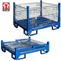 Quality Torin LK48 Folding Semi Open Steel Wire Cage Wire Mesh Pallet Container Metal for sale