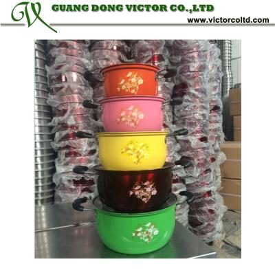 China Colorful 10 PCS Stainless steel cookware set  flower printed coating16cm 18cm 20cm 22cm 24cm for sale
