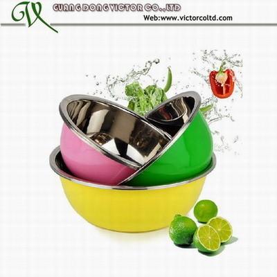 China Promotion 3 PCS colorful stainless steel mixing bowls 22cm to 32cm High Quality for sale