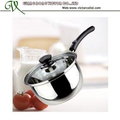 China Stainless steel milk pot with glass lid 16cm 18cm bakelite handle Cheap fast delivery for sale