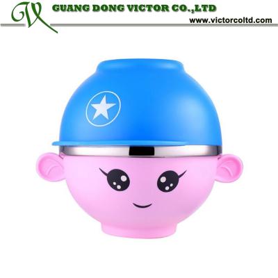 China Colorful New Big ears kid bowl set double bowls set with spoon food grade PP with Stainless steel bowl for sale