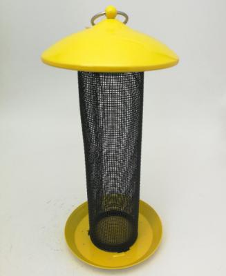 China Yellow Hanging Bird Nut Feeder Long Tube Small Mesh With 1 Kg Capacity for sale