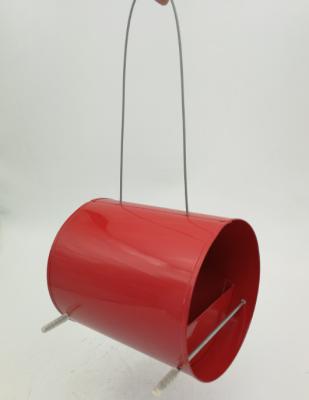 China Open cylinder red with 4 feeding port SS hanging metal bird feeder for sale