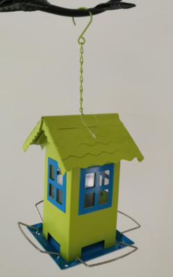 China Green color with blue window metal 4 feeding port seed bird feeder for sale
