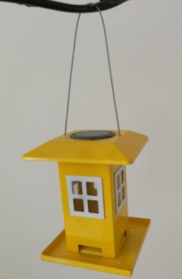 China Solar light yellow house mould 4 window metal seed bird feeders for sale