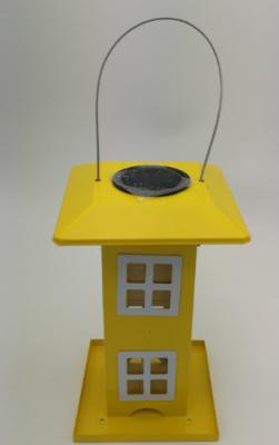 China 2 Level with Solar light yellow house mould 4 window metal seed bird feeders for sale