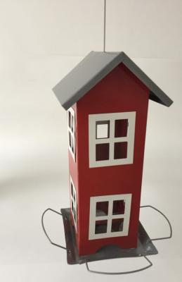 China 4 Feed In Port Metal Bird Feeders Red 2 Level House With Gray Roof for sale