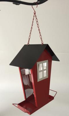 China Red House Black Roof Metal Bird Feeders With White Window Two Side Clear Pc for sale