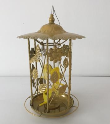 China Garden Flower Decorative Bird Feeders Cage Metal Golden Powder Plated Surface for sale