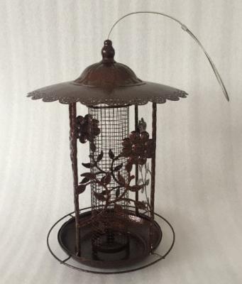 China Peanut Bird Feeder Cage Metal Brown Powder Plated Garden Flower Decoration for sale