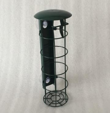 China Iron Wire Dark Green Metal Bird Feeders Weather Resistant Fat Ball Feeder With Tray for sale