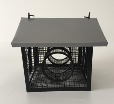China Silver Roof Peanuts Metal Bird Feeders Iron Mesh Cage With Channel Black Body for sale