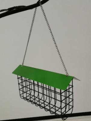 China Metal Materials Suet Bird Feeder Cage Stainless Steel Hanging With Green Roof for sale