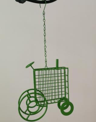 China Truck Mould Hanging Iron Suet Bird Feeder Green Powder Coated 500g Capacity for sale