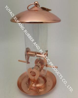 China 4 feed port Shining hanging copper plated bird feeders clear pc tube for sale
