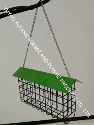 China Metal Materials Suet Bird Feeder Cage， Stainless Steel Hanging With Green Roof for sale