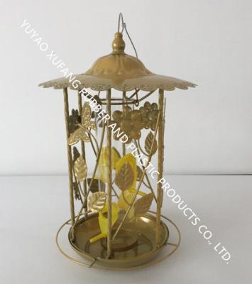 China Metal feeder for bird，Garden Flower Decorative Bird Feeders Cage Metal Golden Powder Plated Surface for sale
