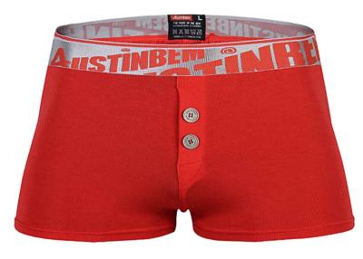 China Red Men'S Short Boxer Briefs For Guys , Low Waist Men'S Underwear With Pouch Button for sale
