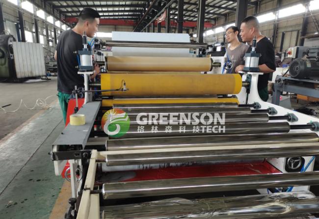 Gypsum Mini Ceiling Tile Making Machine in operation