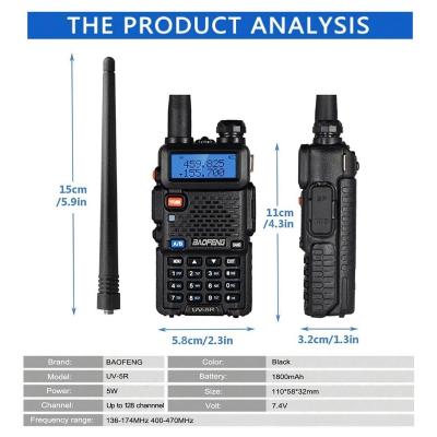 Cina 128 Canali Baofeng UV-5R Walkie-Talkie Acqua resistente 5-10KM Range VHF UHF Frequenza in vendita
