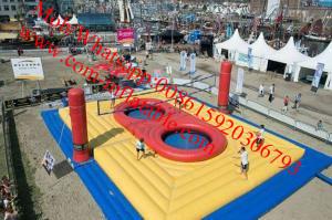 China outdoor inflatable sports games inflatable volleyball court with_trampoline for sale