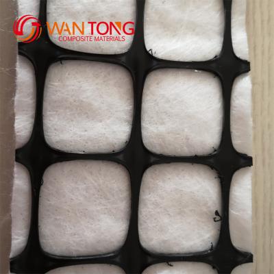 中国 400g 土壌安定化用非織布ビアキシアルプラスチックジオグリッド複合物 黒いジオグリッド 販売のため