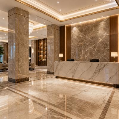 China 8mm High Gloss Stone PVC Wall Panel 400mm Wide for Hotel Lobby Column Elevator Cladding for sale