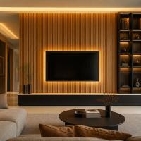 China 3D Ribbed Wood Grain Interior WPC Fluted Wall Panel Living Room Accent Cladding for sale