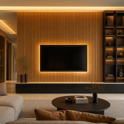 China 3D Ribbed Wood Grain Interior WPC Fluted Wall Panel Living Room Accent Cladding for sale