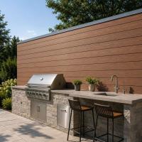 China WPC Outdoor Kitchen Wall Panel 155x20mm Waterproof BBQ Area Cladding Board for sale