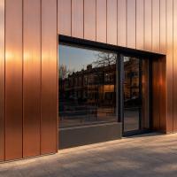 China Metallic Copper Brushed PVC Wall Panel for Storefront and Shop Window Backdrop for sale