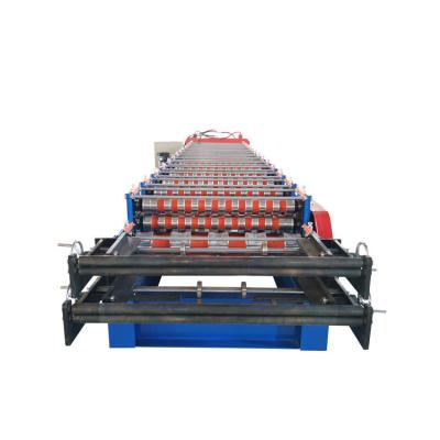 중국 물결모양이고 부등변 4각형 이중 레이어 롤 성형기 수력 전자동 판매용