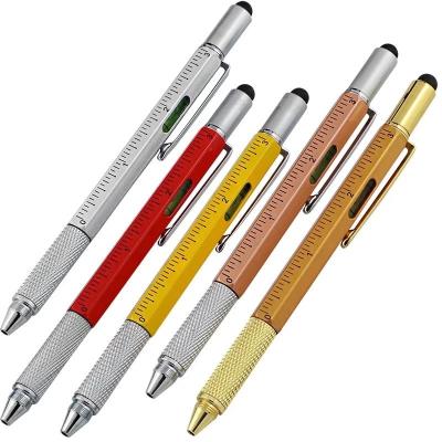 China 6 in 1 tool pen multifunction metal pen with ruler screw driver stylus horizontal for sale