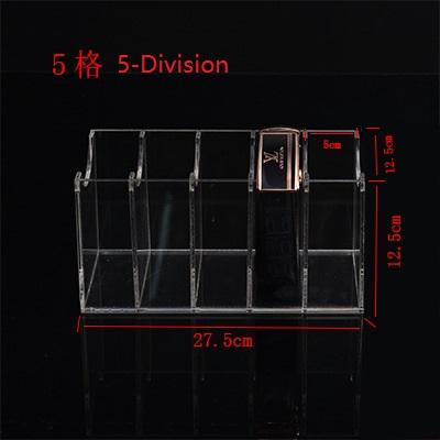 Multi-division acrylic belt display stand showing product organization