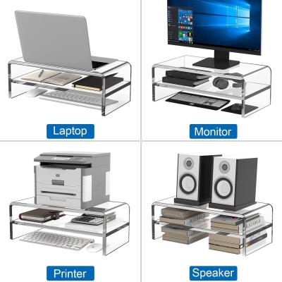 China 2 Tier Acrylic Display Stands High Clear Computer Shelf For Desk For PC Storage for sale