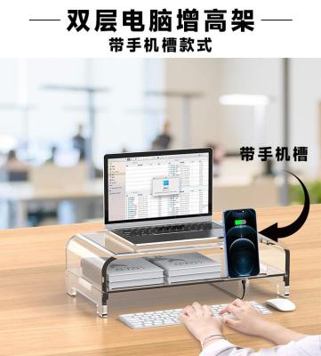 China 2 Tier Acrylic Display Stands High Clear Computer Shelf For Desk For PC Storage for sale