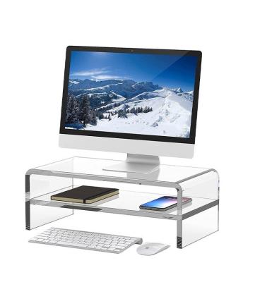 China 2 Tier Acrylic Display Stands High Clear Computer Shelf For Desk For PC Storage for sale