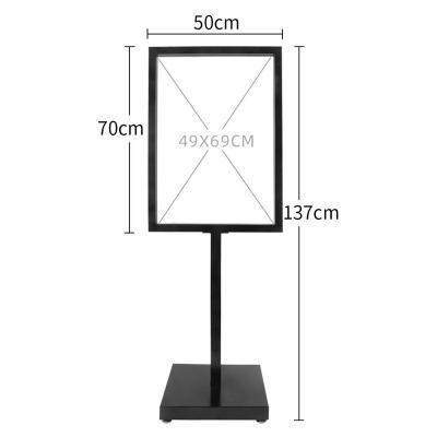 China Customizable Metal Floor Sign Stands Double Face Poster Display Stand 50 X 70cm Matt Black for sale