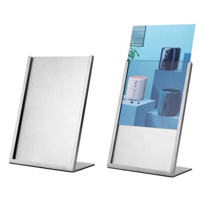 China Acrylic Cover Metal Retail Display 0.6KG L Shape Sign Holder Poster Board Stand 21.5CM for sale