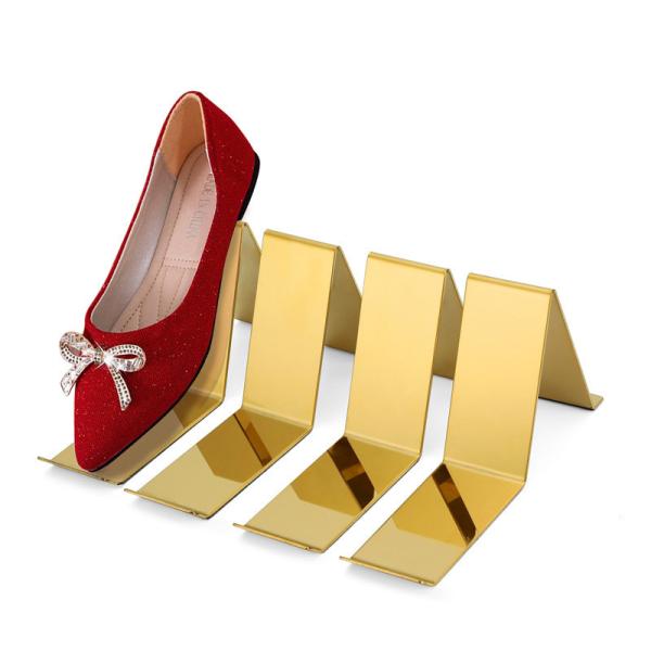 Quality Counter Top Golden Metal Retail Display 16cm Shoe Rack For Retail Store for sale