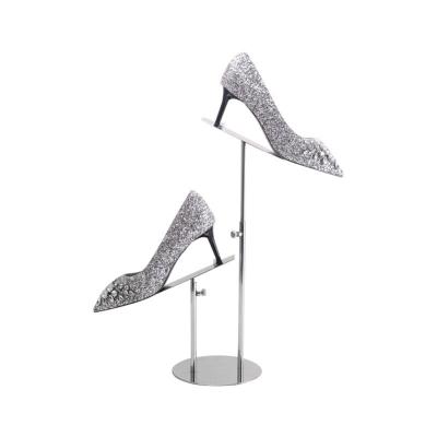 China Two Heads Shoes Display Stands Mirror Silver Shoe Display Shelf For Men Women for sale