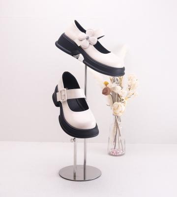 China Two Heads Shoes Display Stands Mirror Silver Shoe Display Shelf For Men Women for sale