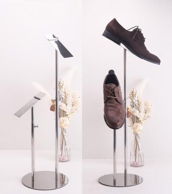 China Two Heads Shoes Display Stands Mirror Silver Shoe Display Shelf For Men Women for sale