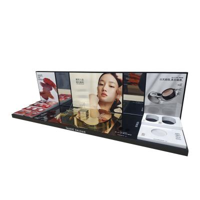 China Oil Lamination Plastic Pop Display Stand UV Printing Cosmetic Makeup Display Stand for sale
