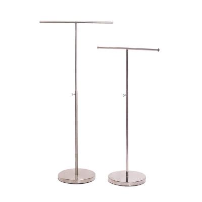 China T Shape Metal Retail Display Round Base Adjustable Height SS Display Rack For Clothing for sale