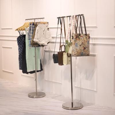 China T Shape Metal Retail Display Round Base Adjustable Height SS Display Rack For Clothing for sale