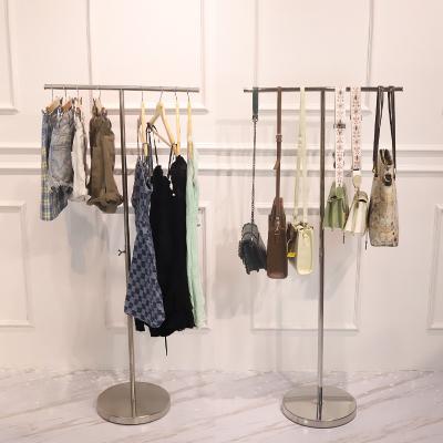 China T Shape Metal Retail Display Round Base Adjustable Height SS Display Rack For Clothing for sale